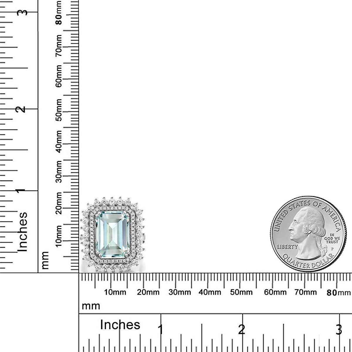 Gem Stone King 925 Sterling Silver Sky Blue Simulated Aquamarine Ring For Women (7.24 Cttw, Emerald Cut 14X10MM, Available In Size 5, 6, 7, 8, 9)