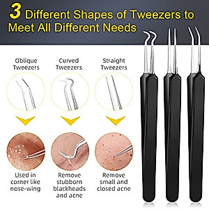 Pimple Popper Tool Kit, IUMAKEVP 15 PCS Professional Stainless Steel Blackhead Remover Comedone Extractor Tools for Removing Pimples, Blackheads, Zit on Face - Acne Removal Kit with Metal Case (Black)