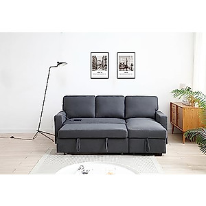 uhome Upholstered Sleeper Sofa with USB Ports sectional Couch Reversible Sofabed, Full XL, Black