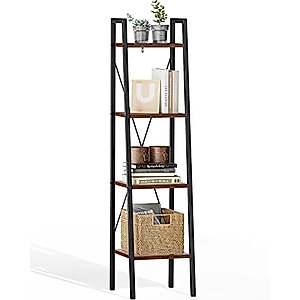 Pipishell Ladder Shelf Bookcase, 4 Tier Bookshelf, Freestanding Plant Flower Stand, Multipurpose Organizer Rack for Home/Office/Living Room/Balcony/Bedroom/Kitchen, Red Brown