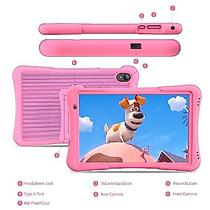 PRITOM 10 inch Kids Tablet Android 12 Tabletas 32GB, Quad-Core, 6000mAh, Large HD IPS Display, WiFi 6, Dual Camera, Bluetooth, Toddler Tablet for Kids Age 3+, Pink