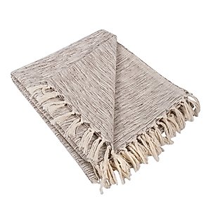 DII Rustic Farmhouse Throw Blanket with Decorative Tassels, Use for Chair, Couch, Bed, Picnic, Camping, Beach, & Just Staying Cozy at Home (50 x 60), Variegated Brown