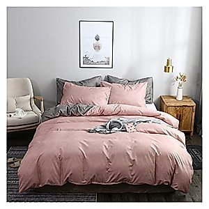 Bedding Set Simple Print Duvet Cover Set Microfiber Beding Set 3 Pieces, Ultra Soft Bedding Comforter Cover with 2 Pillowcases , Zipper Closure and Corner Ties Full bed set ( Color : Pink , Size : EU-