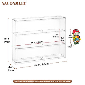 Naconmlet Clear Acrylic Display Case LED Light for Mini Figures,Wall Mounted Display Cabinet 3 Tiered Display Box for Display Figure Dustproof Showcase for Collectibles