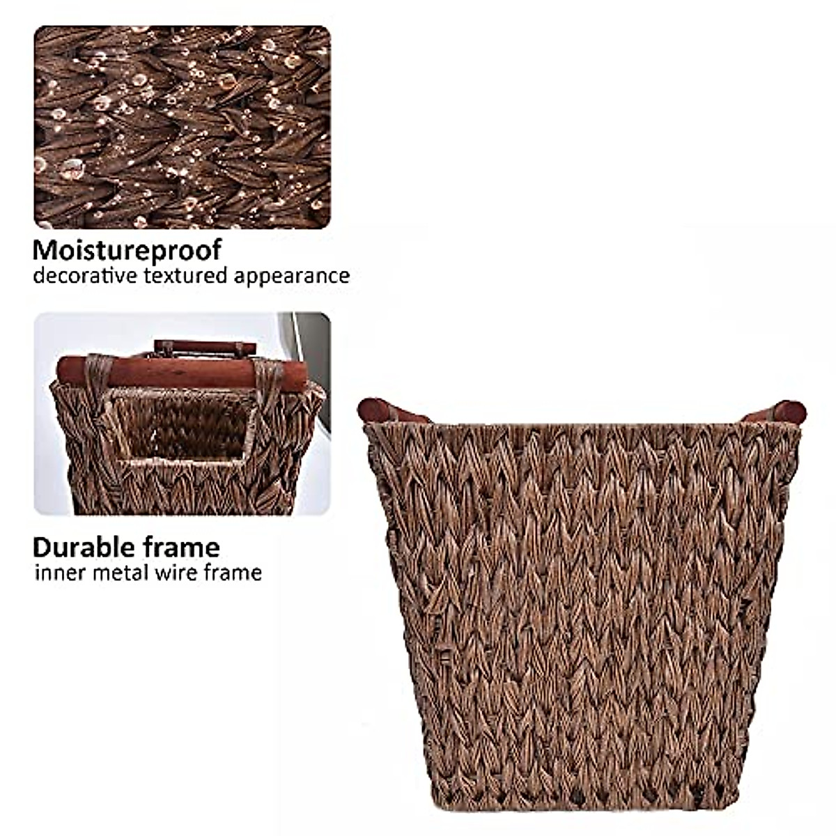 GRANNY SAYS Woven Trash Basket, 5 Gallons/19 Liters, Brown Wastepaper Basket with Handles, Wicker Bathroom Trash Can for Dorm Laundry Room, 1-Pack, 13" x 7 ½" x 12 ½"