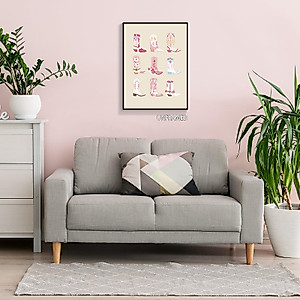 mifyuibytr Cowgirl Boots Print Poster, Pink Western Coastal Cowgirl Boot Aesthetic Canvas Wall Art, Preppy Cowgirl Room Decor 12x16in Unframed