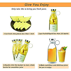 Personal Size Blender, Portable Blender, Battery Powered USB Blender, with Four Blades, Mini Blender Travel Bottle for Juice, Shakes, and Smoothies (White)