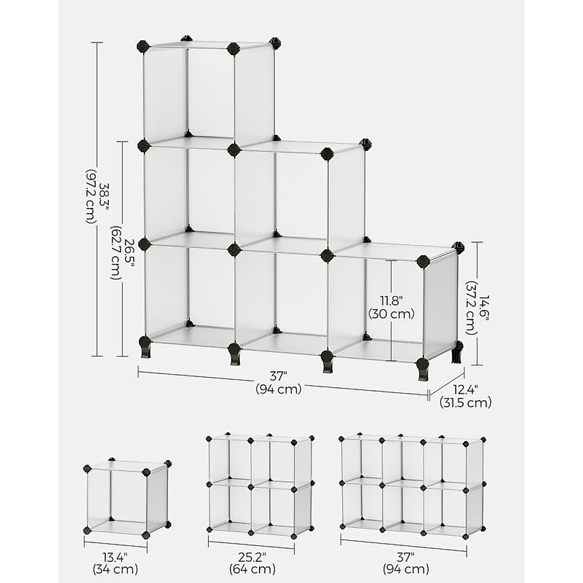 SONGMICS 6 Cube Storage Organizer, DIY Closet Shelf, Plastic Clothes Organizer, Modular Bookcase, 11.8 x 11.8 x 11.8 Inch Cubes, with Feet and Rubber Mallet, White ULPC06W
