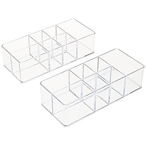 iDesign Divided Bathroom Vanity Organizer for Bathroom, Kitchen, Bedroom, Office, Set of 2, 7" x 3" x 5", Clear