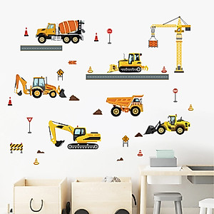 decalmile Construction Vehicles Wall Decals Trucks Tractor Cars Wall Stickers Baby Boys Bedroom Kids Playroom Wall Decor