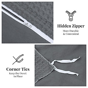 WARMDERN Waffle Weave Duvet Cover Queen Size, Grey Textured Duvet Cover Set, Soft and Breathable Comforter Cover, 3 Pieces Microfiber Bedding Set with Zipper for All Season(Grey,Queen)