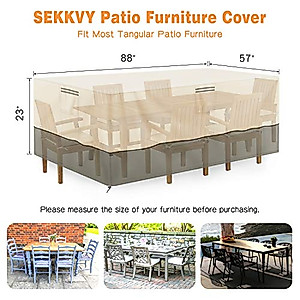 SEKKVY Shield Patio Table Cover, Outdoor Patio Furniture Cover-Durable Heavy Duty 600D Oxford Furniture Covers Waterproof Dining Table and Chairs Set Cover (Rectangular, 88"x 57"x 23")