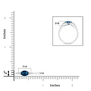 Angara London Blue Topaz Ring with Diamonds in sterling-silver (7x5mm) Size 7
