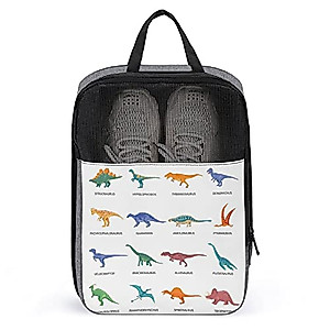 Frcavbin Colored Dinosaurs with Name Travel Shoe Bag Shoes Carrier with Handle and Zipper Foldable Shoe Puches Organizer for Home storage School starts