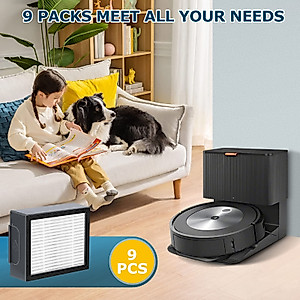 Filter Replacement for iRobot Roomba e, i and j Series i7 i7+/plus i3 i3+ E5 E6 E7 i4 i6 i6+ i8 i8+ Robot Vacuum Cleaners parts, 9 Pack High Efficiency 4639161 Filters