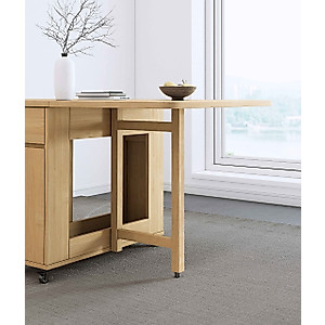 PIAQIA Folding Dining Table, Convertible Drop-Leaf Kitchen Table with Storage, Space Saving Foldable Dinner Table for 4-6, 55" W x 32" D x 29" H, Natural, 1 Table (NO Chairs Included)