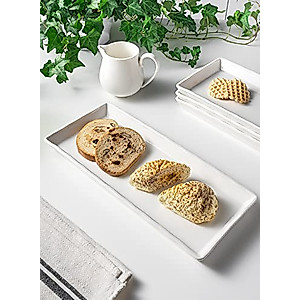 Sweese 719.101 Rectangular Serving Platters, 14 Inch Porcelain Serving Trays for Parties - Set of 4, White