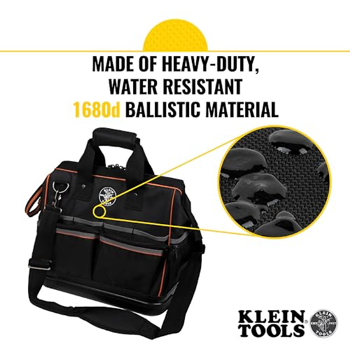 Klein Tools 55431 Tool Bag with Molded Bottom, Padded Shoulder Strap and Lighted Tool Storage with 31 Pockets