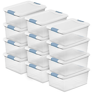Sterilite 15 Qt./14 L Latching Box Clears, Quart, White, 12 Piece