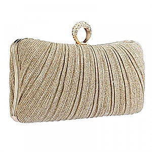 Clutch Purse for Women Pleated Glitter Evening Clutch Purses with Rhinestone Evening Bag for Bridal Wedding Party (Gold)