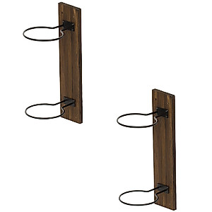 MyGift 4-Ball Rustic Burnt Wood and Round Black Metal Wall Mounted 2-Tier Multi Sports Ball Holder Display Rack for Basketballs, Soccer Balls, Volleyballs, Medicine Balls, Set of 2