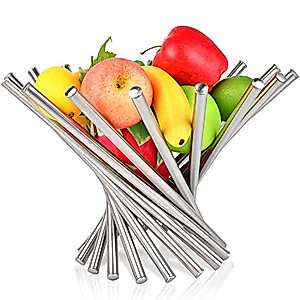 AIFUSI Fruit Bowl for Kitchen Counter, Large Stainless Steel Rotation Fruit Basket Countertop Fruits Stand Holder Creative Home Decor Bread Vegetable Storage Organizer for Living/Dining Room