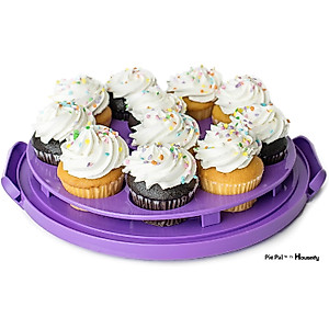 Houseify Purple PIE PAL, Pie & Cake Carrier w/Flat Handle & Domed Lid for Tall Pies & Cakes, Cupcake Storage, Plus Veggie/Fruit/Nut Tray, Fits 9 In. Cakes & Pies