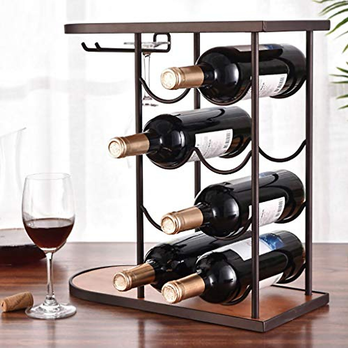 Wine Racks Metal Creative Wine Rack Solid Wood Wine Rack Shelf Goblet Holder Upside Down Wine Rack Can Put 2 Red Wine Glasses 8 Bottles of Red Wine