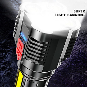 Five Explosion LED Flashlight Super Bright Rechargeable Camping Flashlight Table Lamp 4 Modes with COB Work Light, IPX6 Waterproof, Powerful Handheld Flash Light for Emergencies, Camping, Hiking