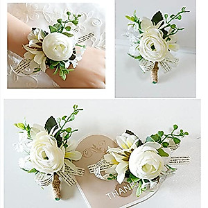 XAN Rose Wrist Corsage Wristlet Band Bracelet Boutonniere ,for Wedding Flowers Accessories Prom, for Wedding Bridal Prom Party Accessories (White Corsage)