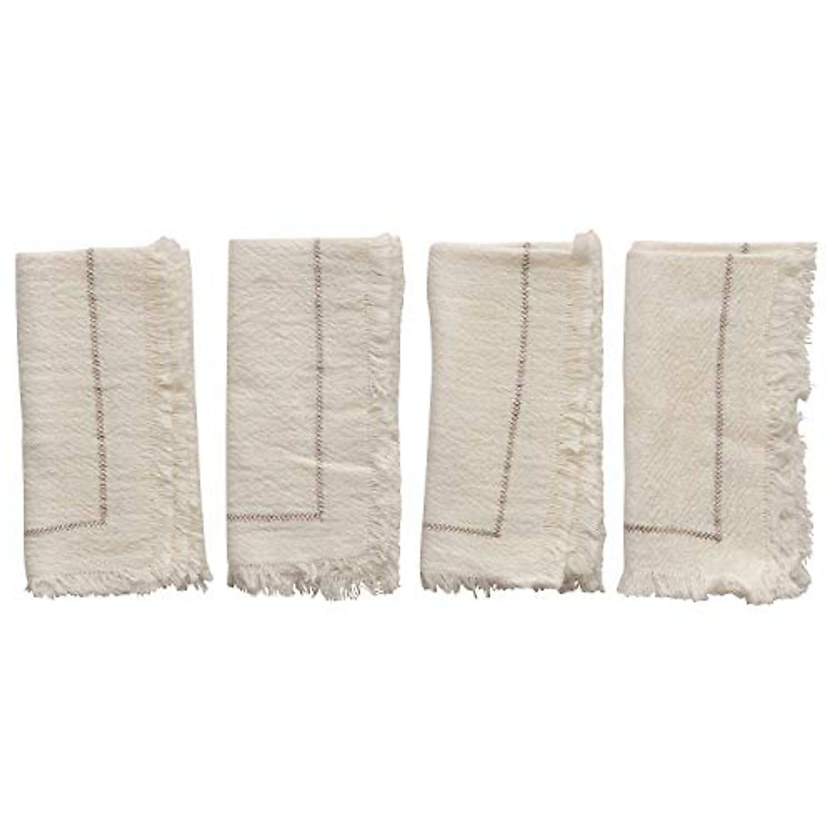Creative Co-Op 18" Square Cotton Woven Stitch Accent & Fringe (Set of 4) Napkins, White, 4 Count