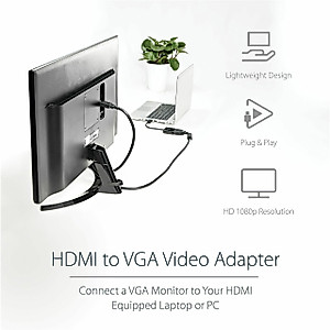 StarTech.com 1080p 60Hz HDMI to VGA High Speed Display Adapter - Active HDMI to VGA (Male to Female) Video Converter for Laptop/PC/Monitor (HD2VGAE2)