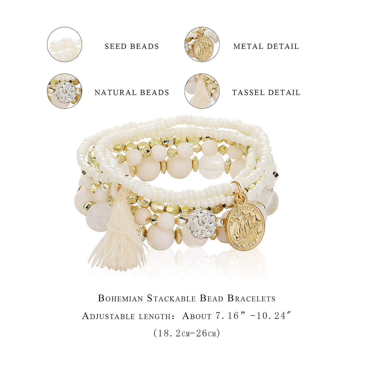 YADOCA 7 Sets Bohemian Stackable Bead Bracelets for Women Multilayer Stretch Bracelet Set Pendant Bangles Multicolor A