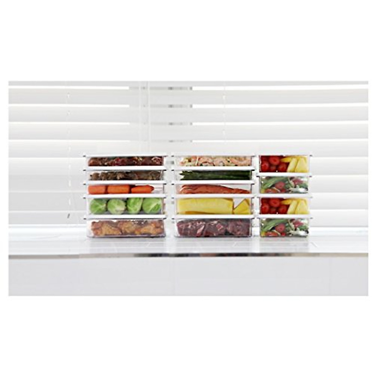 Living Innovation Kitchen Refrigerator Organizer, Fridge and Freezer Storage, Food Containers with Lids M2(4P)+L1(6P)+L2(4P) Total 14P Extended Set C