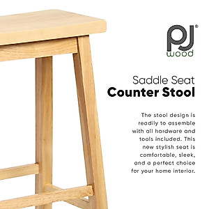 PJ Wood Classic Saddle Seat 29 Inch Tall Kitchen Counter Bar Stool for Homes, Dining Spaces, and Bars with Backless Seat, Natural