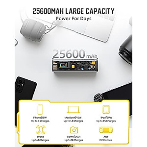 Shargeek Portable Charger, Storm 2 100W 25600mAh Laptop Power Bank, World's First See Through Battery Pack with IPS Screen, DC & 2 USB C & USB Ports for MacBook Pro/Dell XPS, iPad/iPhone 13 and More