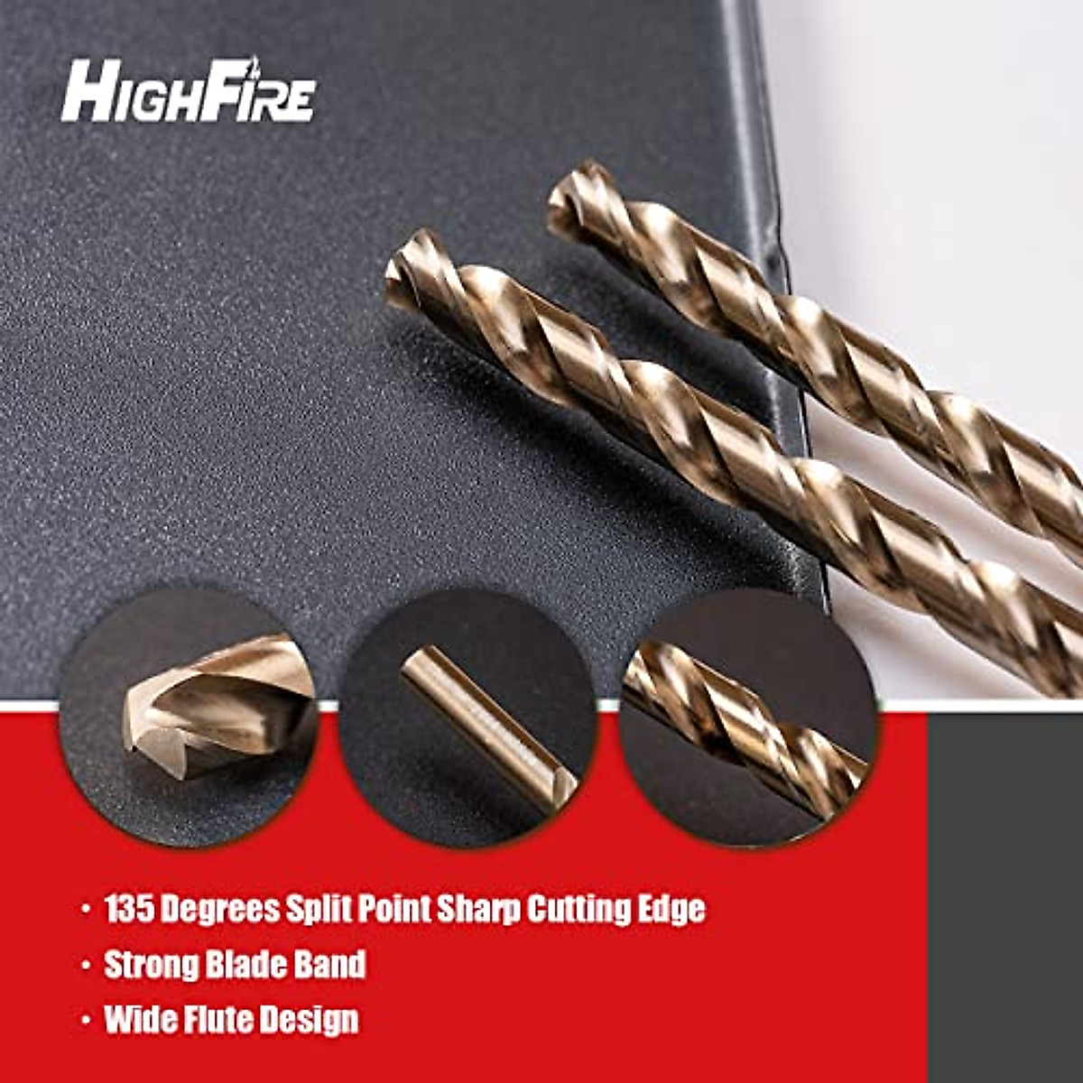 HIGHFIRE 21 PCS M35 Cobalt Drill Bit Set, HSS Twist Jobber Drill Bits with 135 Degrees Split Point, Gold Oxide Metal Drill Bits Set