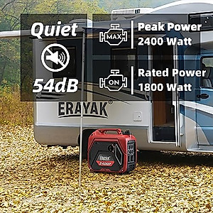 ERAYAK 2400W Portable Inverter Generator Gas-Powered, Ultra-Quiet Gas Engine RV Ready, EPA Compliant, Eco-Mode & Fuel Saving, Compact& Ultra Lightweight for Backup Home Use Camping