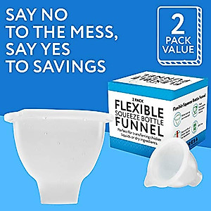 2 Pack Funnel for Squeeze Bottles - Wide Funnel Opening for Squeeze Bottles Like FIFO- for Ice, Dressing, Batter, Thick Sauces, Paint etc Flexible Silicone – No BPA 3.25” Top Diameter 1.25”