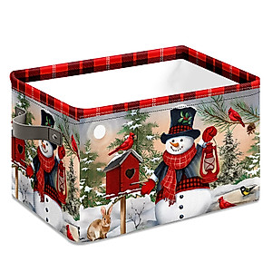 Styubn Christmas Decorative Storage Bins with Handles, Christmas Snowman Baskets Foldable Cloth Organizer Storage Boxes for Home Office 14 x 10 x 8