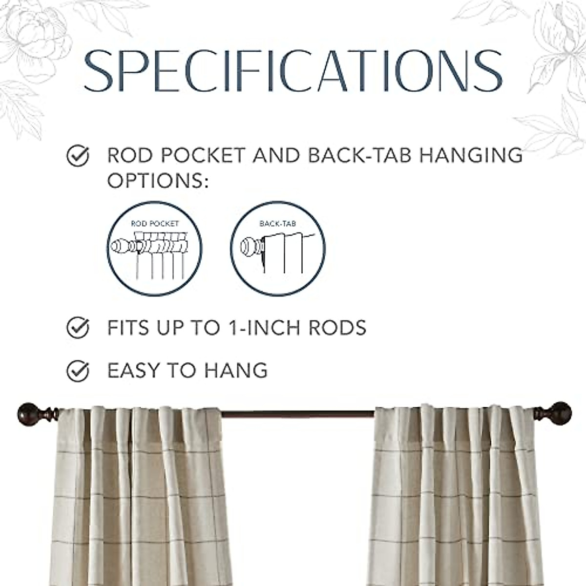 Elrene Home Fashions Brighton Windowpane Plaid Blackout Window Curtain, Living Room and Bedroom Drape with Rod Pocket Tabs, 52" x 84", Linen, 1 Panel