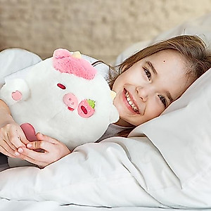 Mewaii Strawberry Cow Plush Toys, Kawaii Cow Stuffed Animals Squishy Doll, Cute Cow Plushie Pillow, Home Decor Plush Throw Pillow Gifts for Kids (18 Inches)