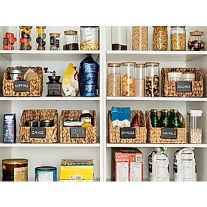 StorageWorks Set of 4 Round Paper Rope Storage Baskets, Rectangular Wicker Baskets with Built-in Handles