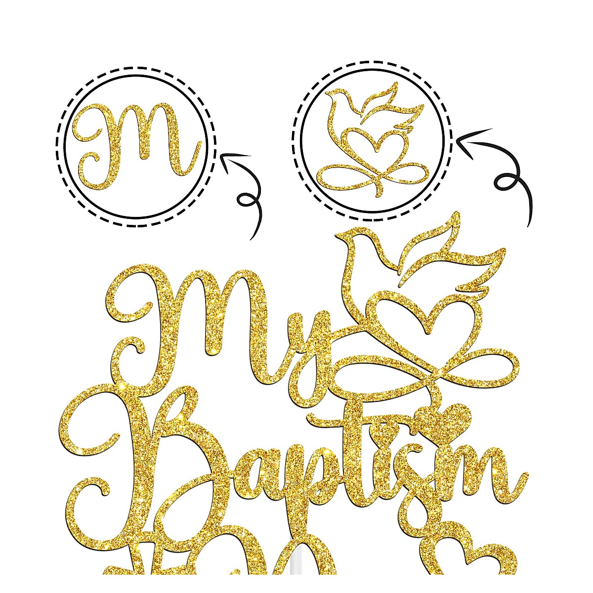 My Baptism Day Cake Topper, First Holy Communion, On Your Confirmation, Bridal Shower/Wedding/Baptism/Christening Baby Shower Party Decorations, Gold Glitter