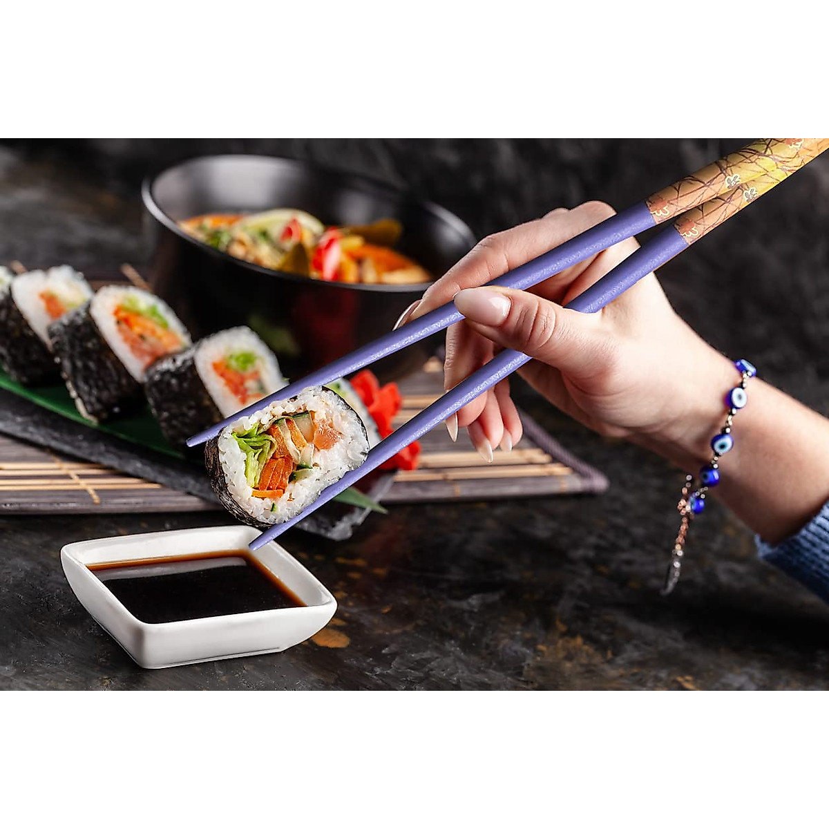 Chopsticks reusable Made in Japan ishida 10Pairs Black pasted box ((Japanese Beauty・23cm 9.0inch))