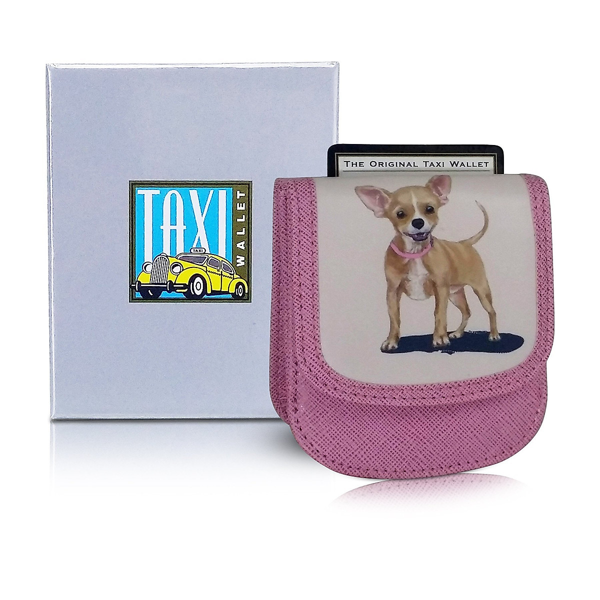 Taxi Wallet – Vegan Material, Chihuahua – A Simple, Compact, Front Pocket, Folding Wallet, that holds Cards, Coins, Bills, ID – for Men & Women