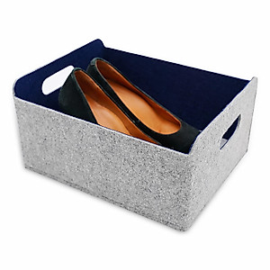 Welaxy storage baskets Felt Foldable Cube bin Shelf Bins Organizer Felt box for Kids Toys Magazine Books Clothes for Office Bedroom Closet Babies Nursery (navy x 3)