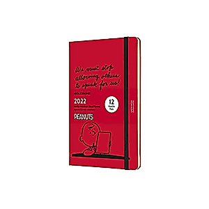 Moleskine Limited Edition Peanuts 12 Month 2022 Weekly Planner, Hard Cover, Large (5" x 8.25"), Scarlet Red