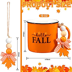 Roshtia 2 Pcs Fall Coffee Mug Enamel Thanksgiving Hello Pumpkin Mini Coffee Cups with Wood Bead Ornaments Fall Tiered Tray Decoration for Thanksgiving Fall Party