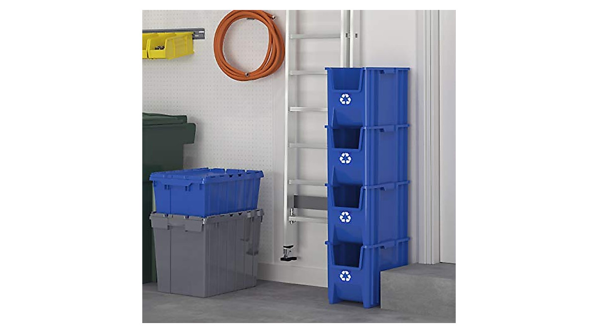 Heavy Duty Stackable Recycling Bins 7 Gallon - 4 Pack Blue